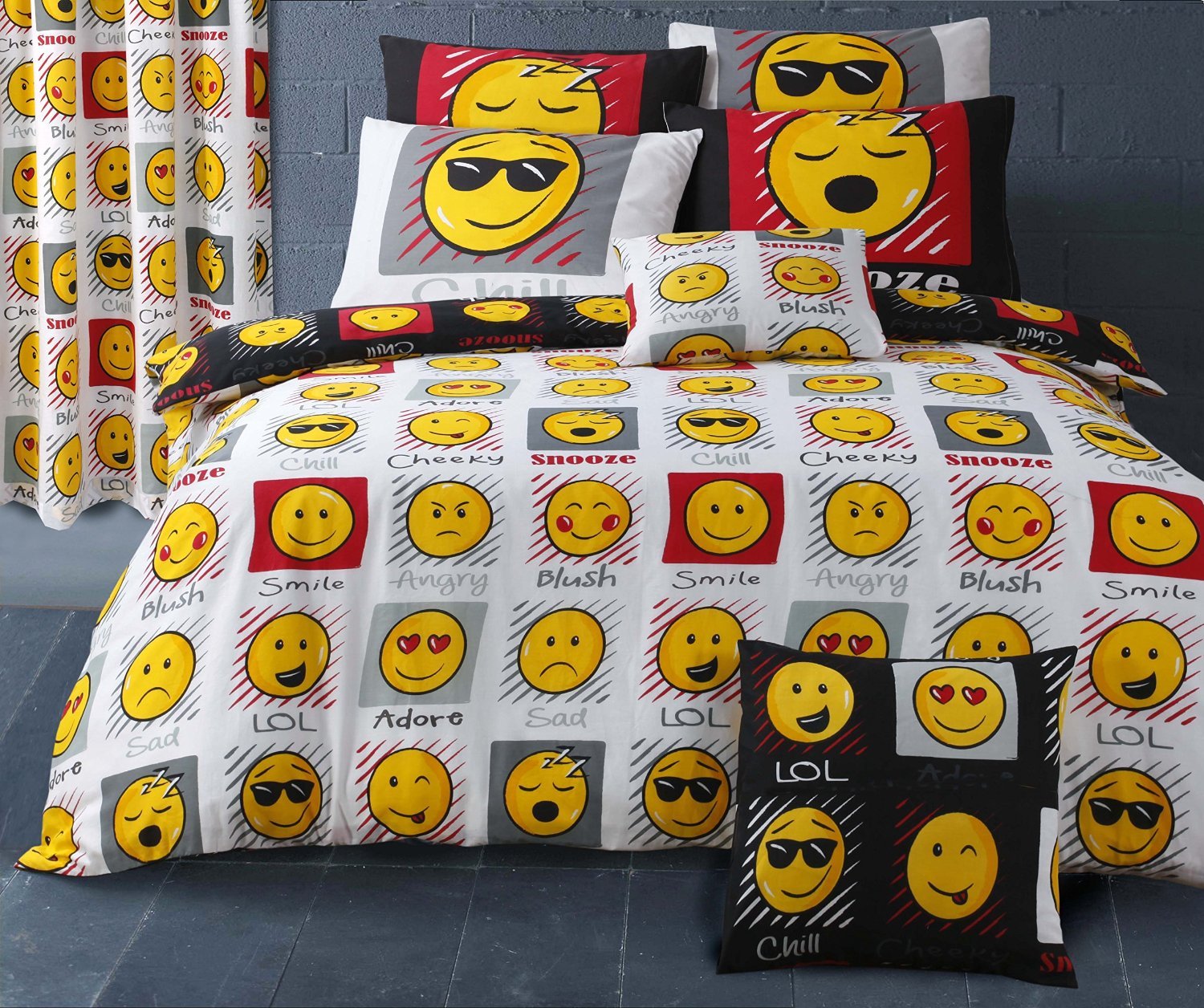 Emoticons Expressions Smiley Face Duvet Cover Bedding Set OR Curtains ...