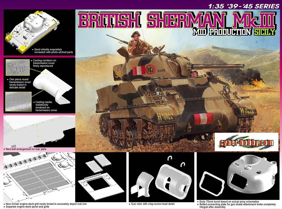 DRAGON 6231 1/35 British Sherman Mk.III Mid Production Sicily - Scale ...