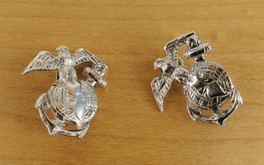 Vtg Sterling Silver USMC Eagle Globe Anchor Collar Pin Set Marines | eBay