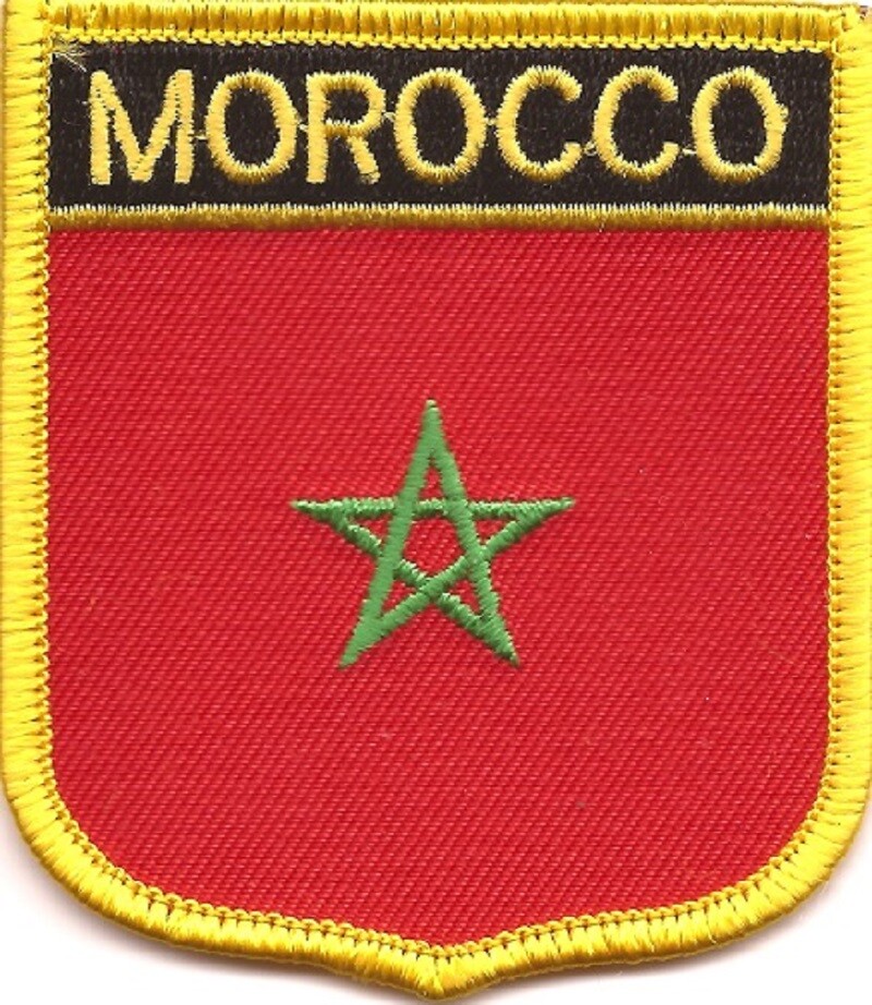 3 MOROCCO SHIELD FLAG EMBROIDERED PATCHES -- IRON-ON -- NEW 2.5 x 2.75 ...