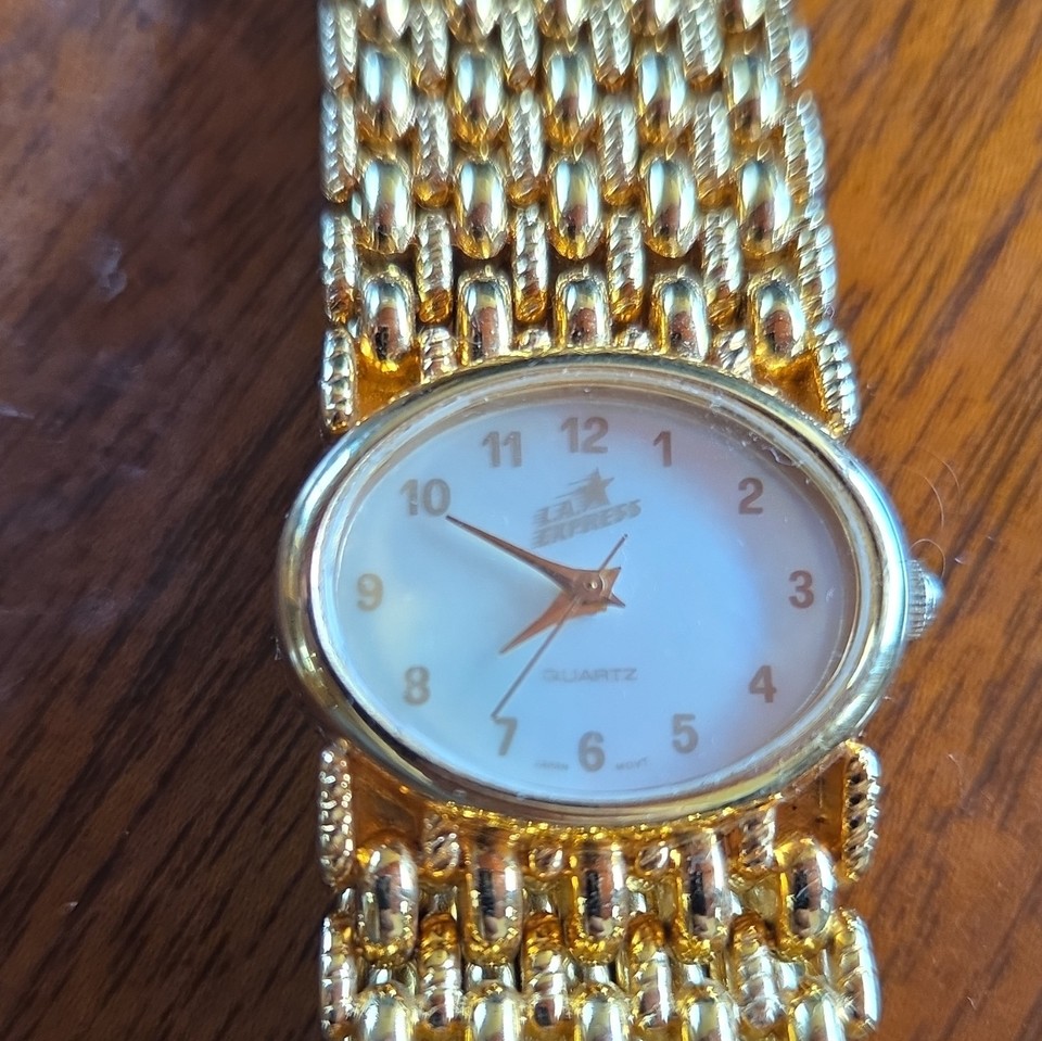 Express Women's Quartz Analog Gold Tone Oval Watch White Dial Arabic ...