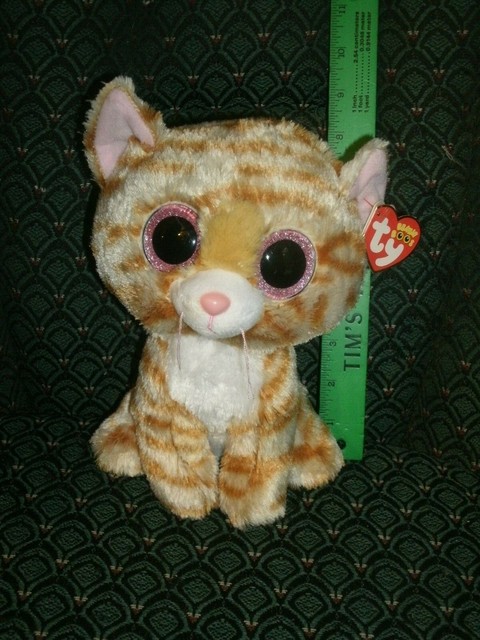 Tabitha 2015 Ty Beanie Boos Medium 9" Tabby Cat Sparkle Purple Eyes ...