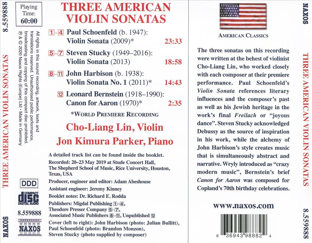 CHO-LIANG LIN / JON KIMURA PARKER THREE AMERICAN VIOLIN SONATAS ...