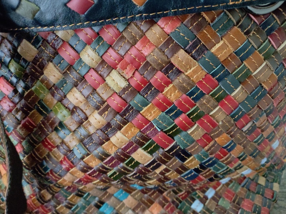Beautiful Ameri Leather Woven Tote Shoulder Purse Bag Colorful Large NWOT | eBay