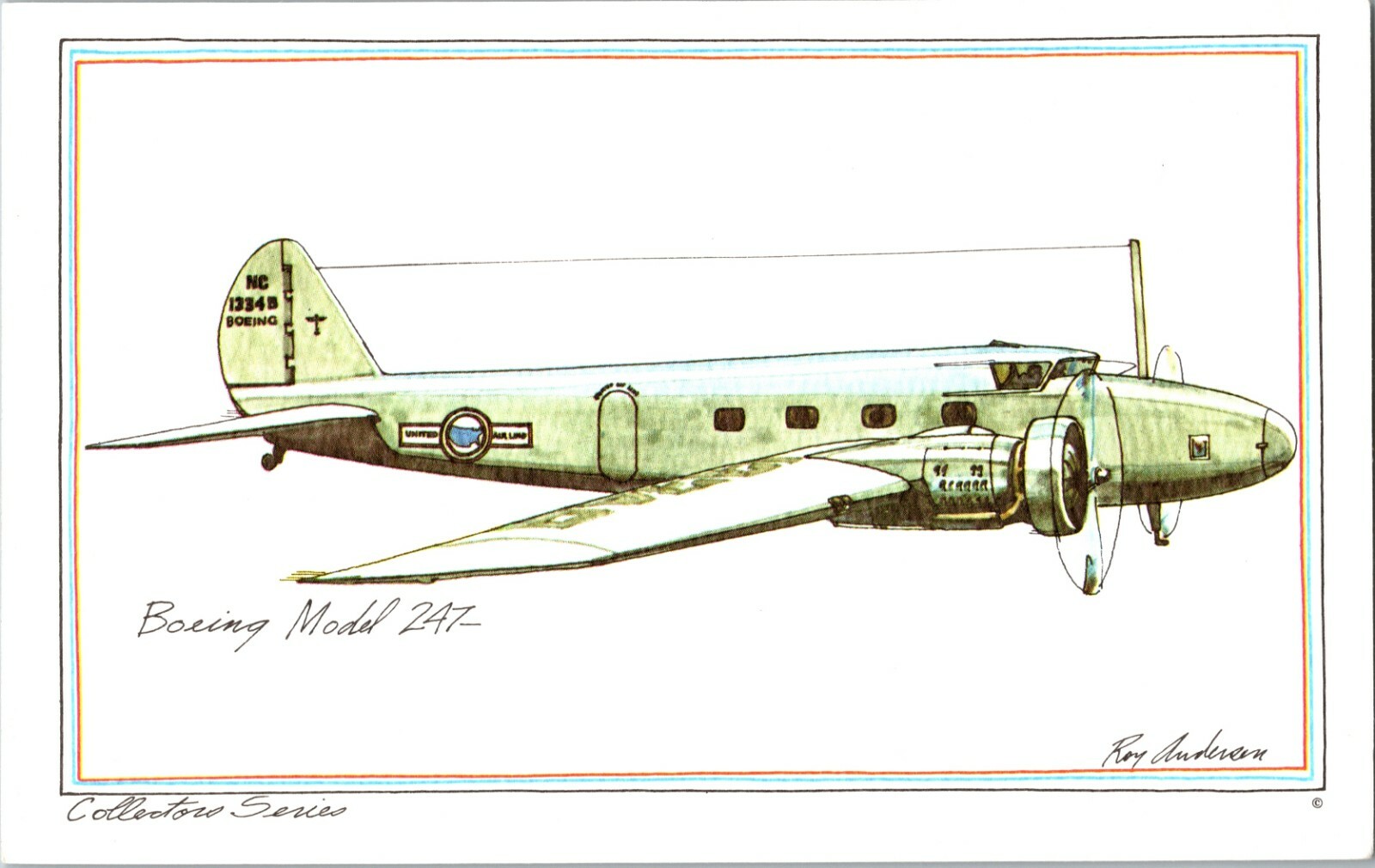 Vintage Postcard Boeing Model 247 Airplane Artist Signed Collectors ...