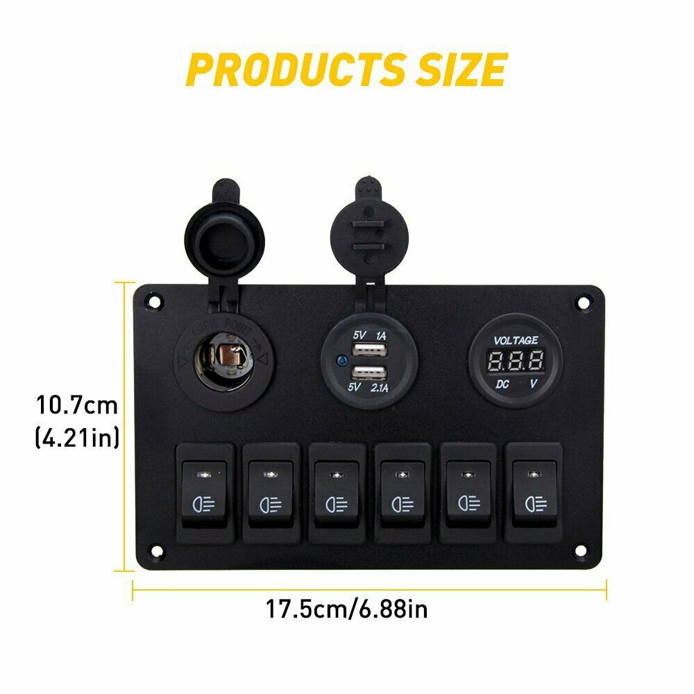 6 Gang Blue Rocker Switch Panel Circuit Breaker LED Waterproof Car ...