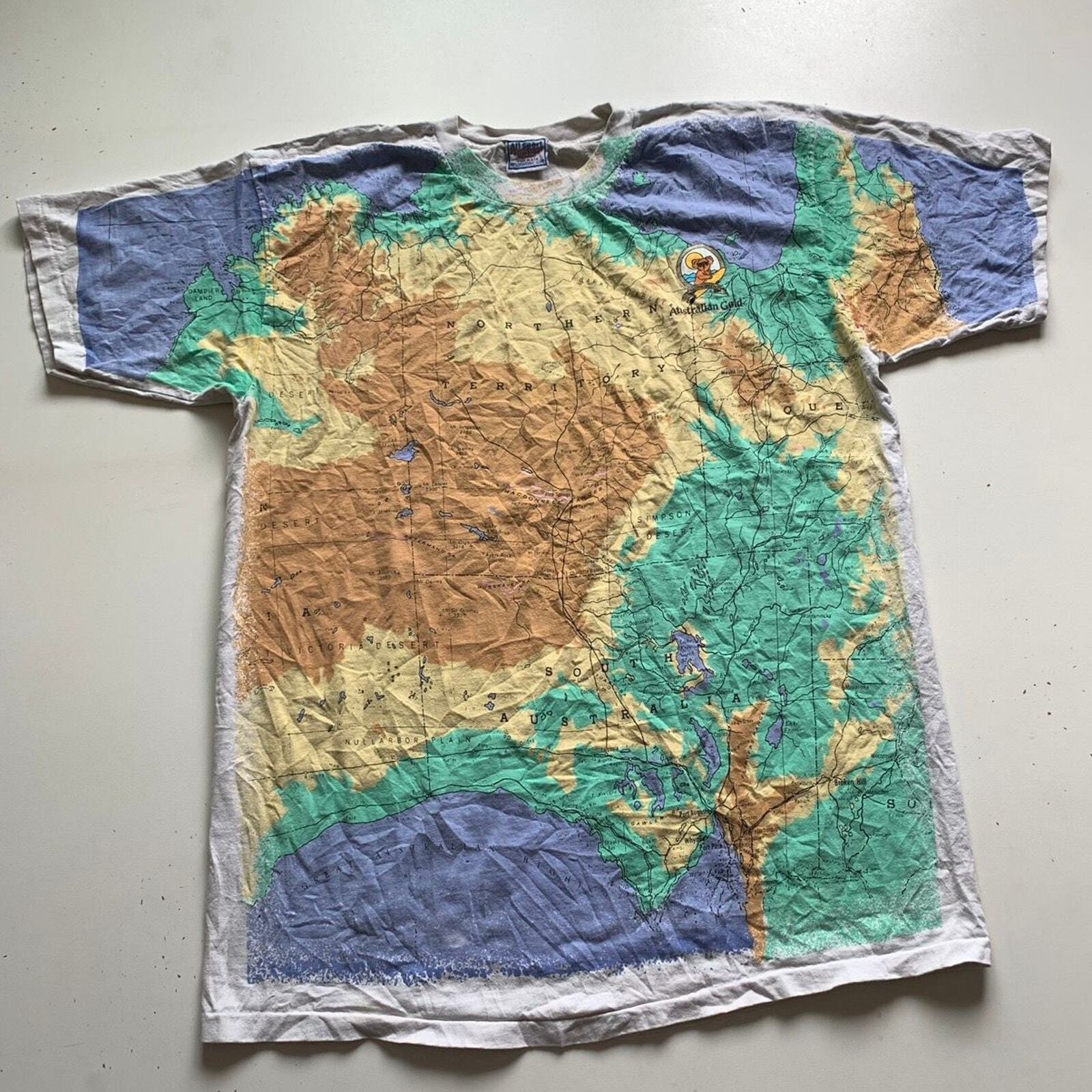Vintage 1990s Australian Map All Over Print Art Graph… - Gem