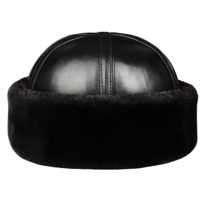 Men's Genuine Leather Winter Warm zucchetto Skullcap Beret Round Hat ...