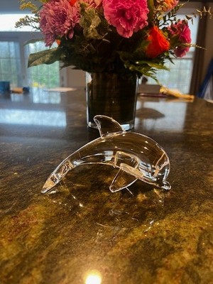 Steuben Crystal Porpoise Dolphin Sculpture 6" Signed - Lloyd Atkins ...