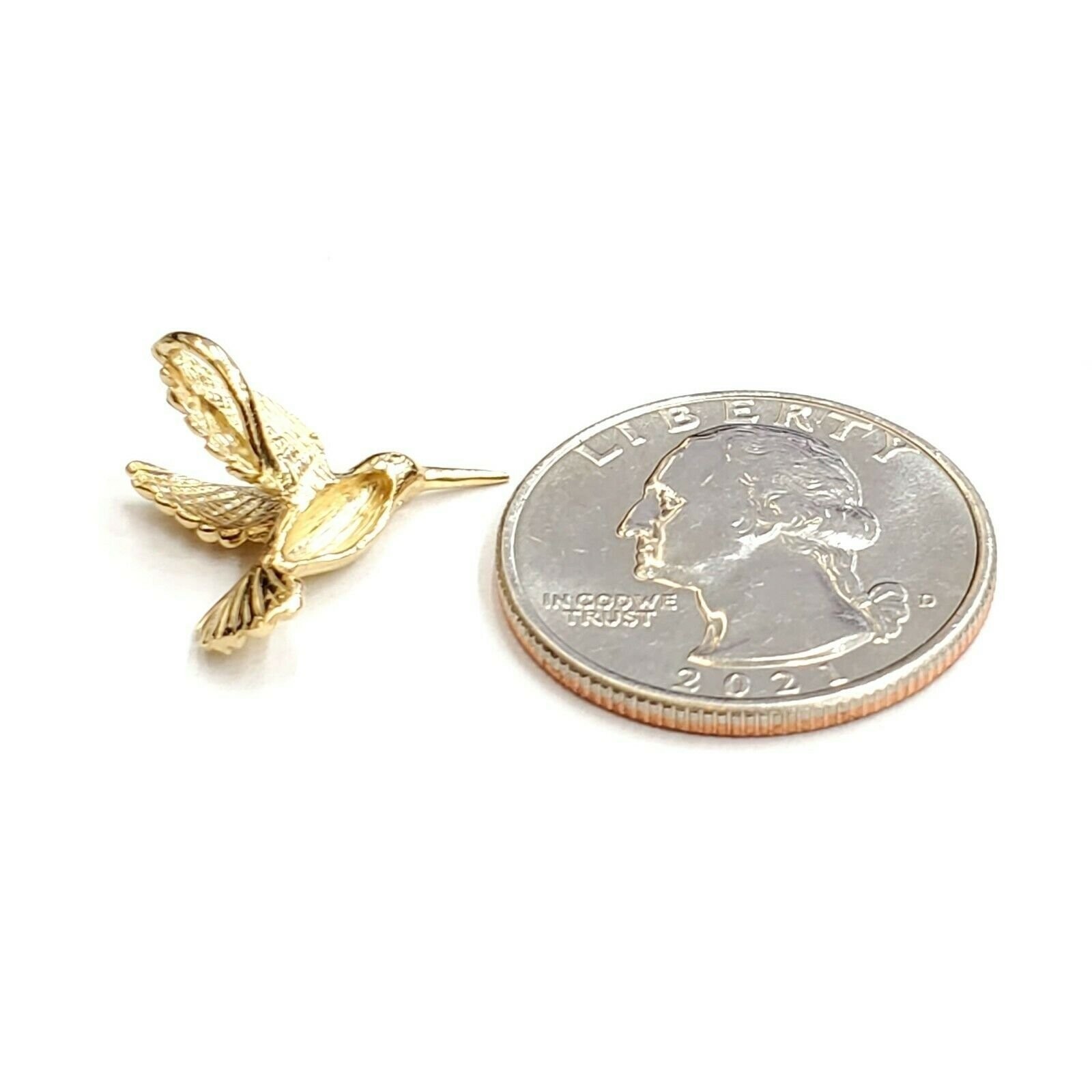 New 14k yellow Gold solid 3D Hummingbird Pendant charm gift fine ...