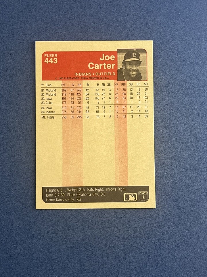 1985 Fleer #443 Joe Carter Rookie Baseball Card | eBay