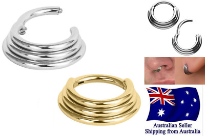 New 316L Hinged Clicker Hoop Triple Stack Septum Ring Ear Nose Body ...