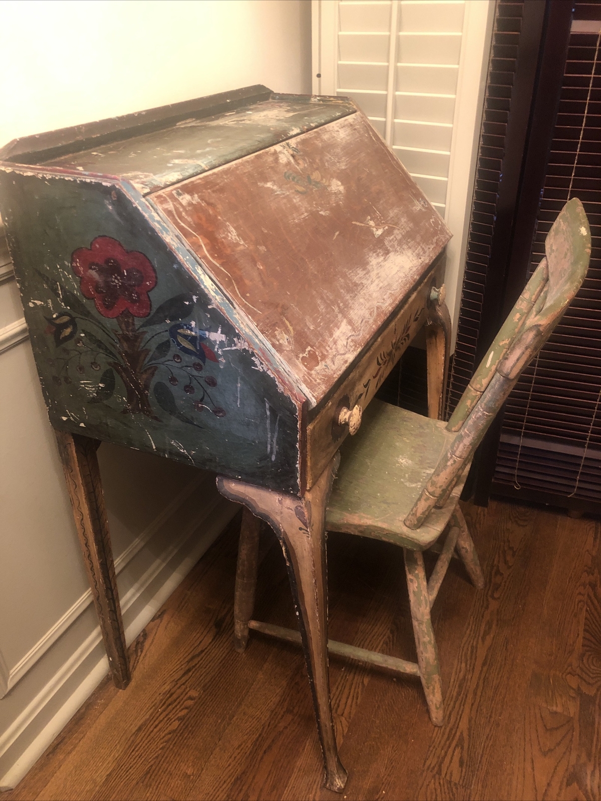 Shabby Chic Antique Secretary Desk Chair Hand Painted Whimsical French ...