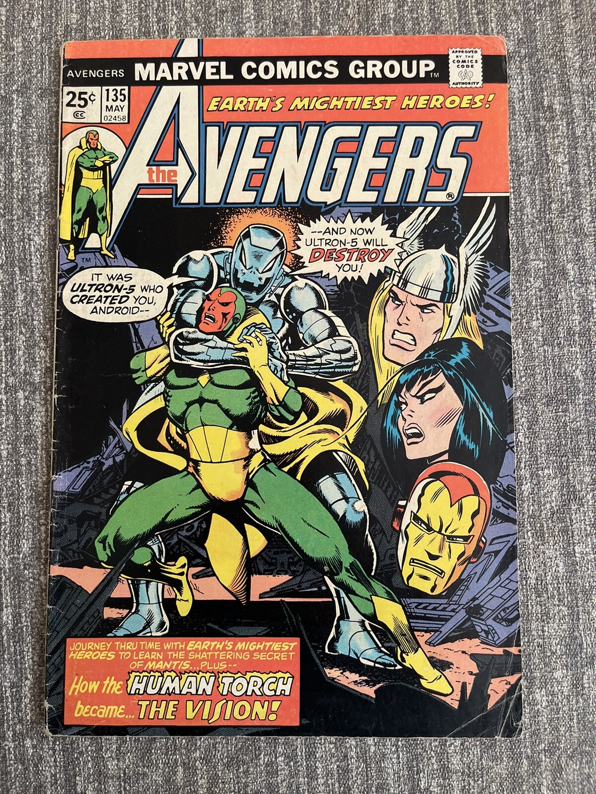 Marvel THE AVENGERS #135 1975 George Tuska art Origin of Vision revised ...