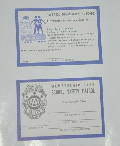 AAA-SCHOOL SAFETY PATROL--MEMBERSHIP CARD/PATROL'S PLEDGE--4 CARDS | eBay