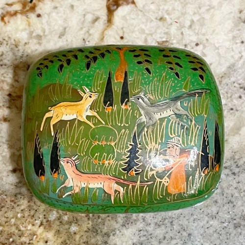 Vintage Wooden Hand Painted Indian Trinket Box, Forest with Woodland ...