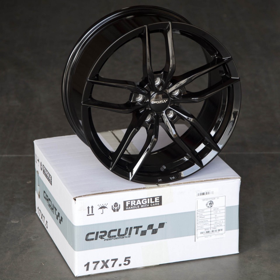 CIRCUIT PERFORMANCE CP34 17x7.5 5x114.3 +35 FULL GLOSS BLACK WHEELS ...