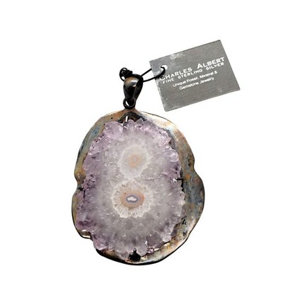 Charles Albert Sterling Silver Pendant w/Raw Quartz Amethyst Geode ...