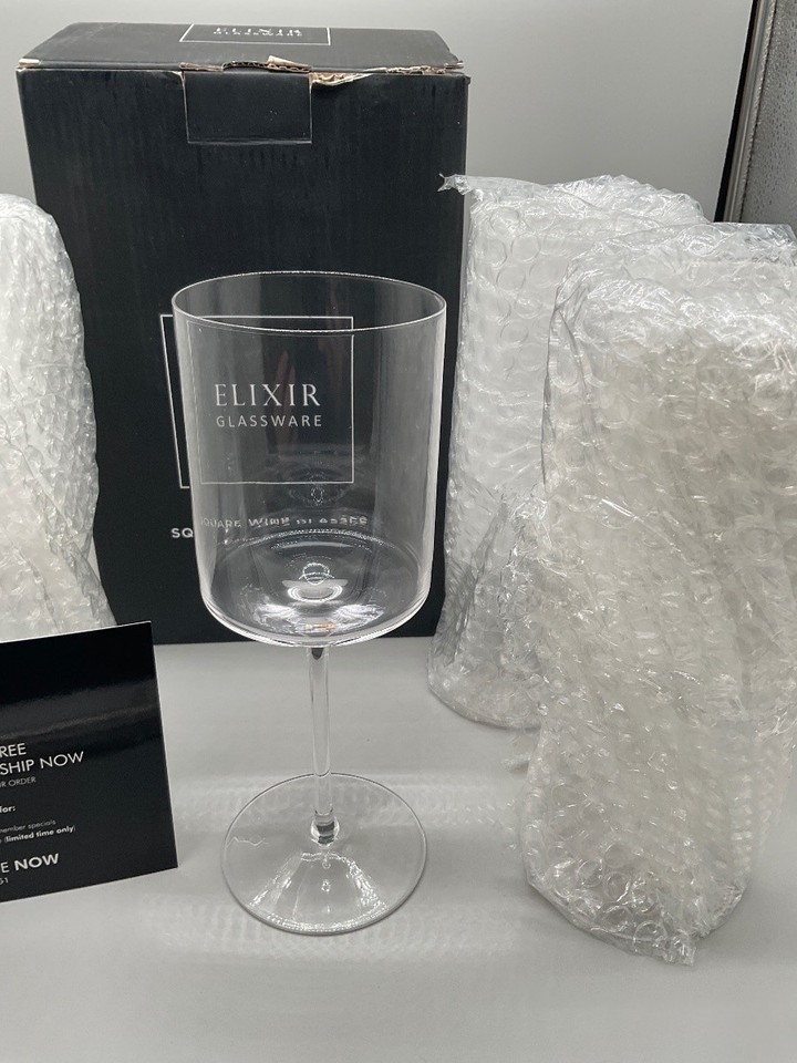 Elixir Glassware Square Wine Glass Clear Square Bowl Stemware New | eBay