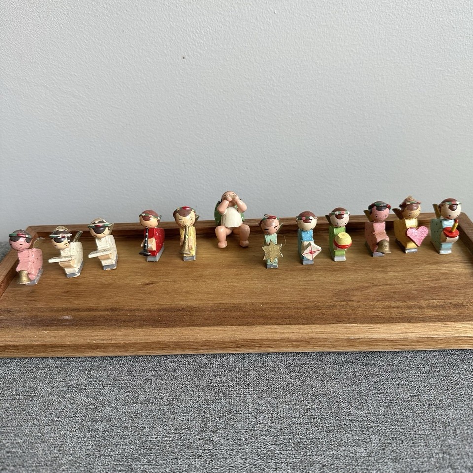 12 Christmas Wooden Angel Figures Italian? Japanese? Hand Painted w ...