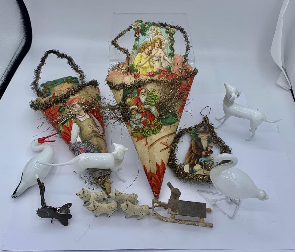 German Dresden Cornucopia Candy Container Ornament Germany Christmas ...