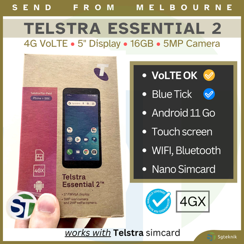 NEW Telstra Essential 2 4G 4GX VoLTE 5.0" Blue Tick WIFI Nano SIM ...