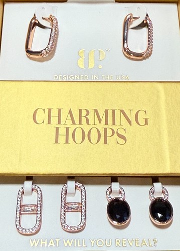 The Edgy Hoops Earrings - Black Onyx CZ - Rose Gold - Bomb Party NEW | eBay