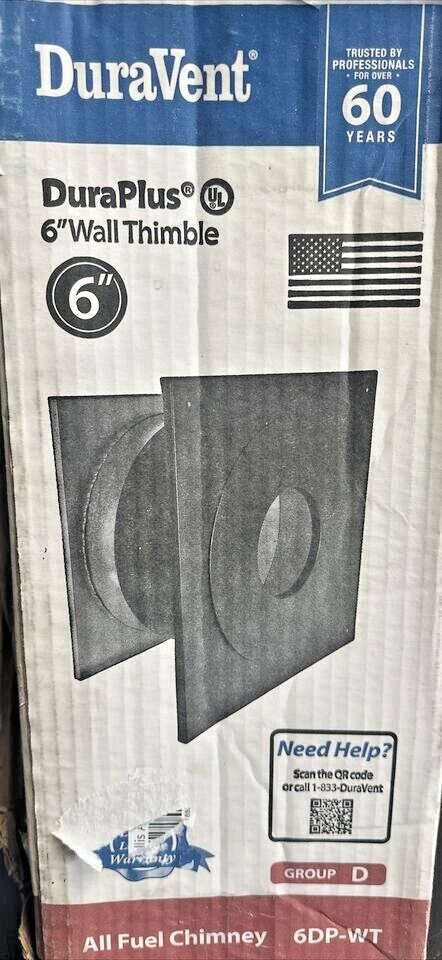 DuraVent Galvanized Steel 6 Inch Wall Thimble for Chimney Pipe, Black ...