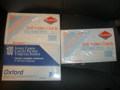 Lot of 3 Packs of 100 Ruled Index Cards APP & Gussco 5" x 8" | eBay