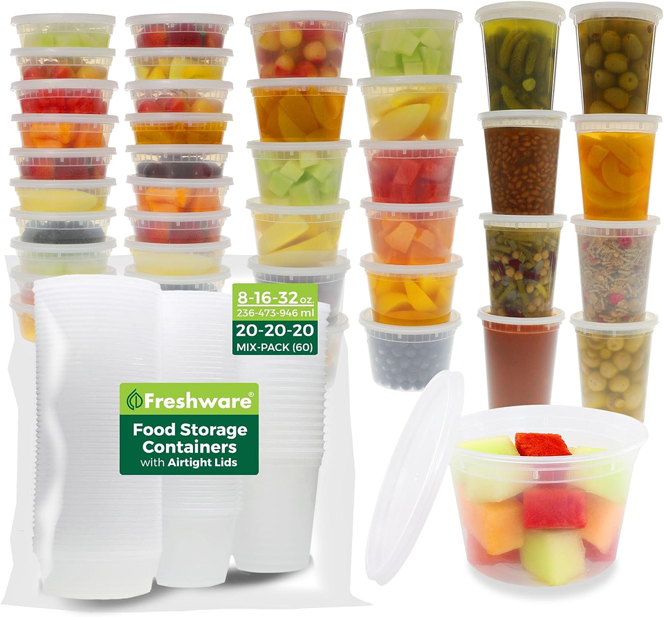 Freshware [60 Pack 8, 16, 32 Oz, 20 Sets Each Size Food Storage ...