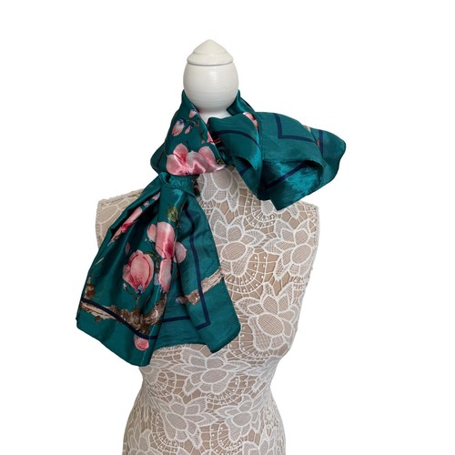 Floral Scarf Teal Green Pink Magnolia Print Square Neck Head Bandana | eBay