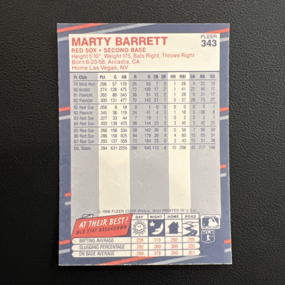 Vintage Baseball Autographed Card Marty Barrett | eBay