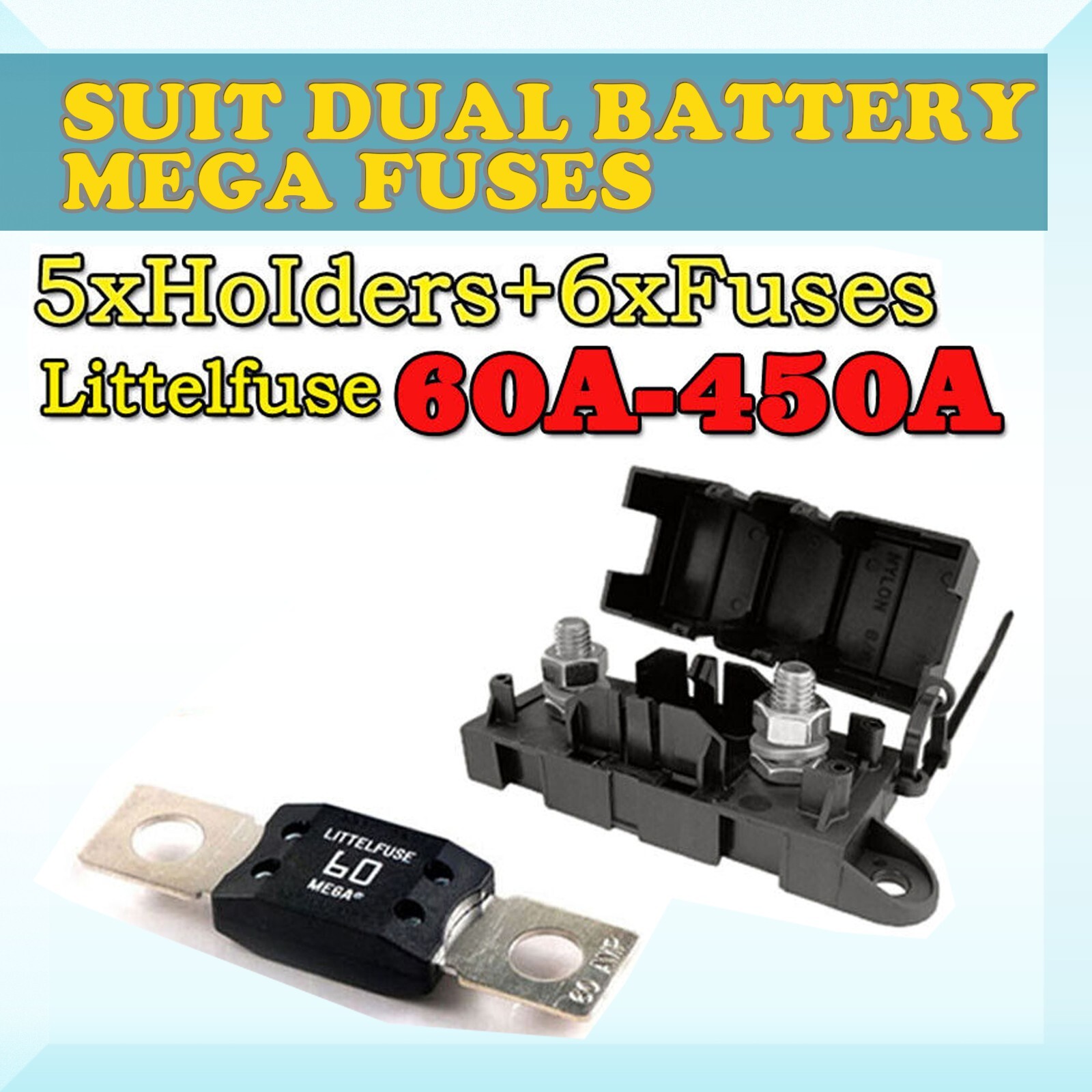 60A-450A 6 FUSE MEGA 5 FUSE HOLDER FOR GENUINE LITTELFUSES FUSES DUAL ...
