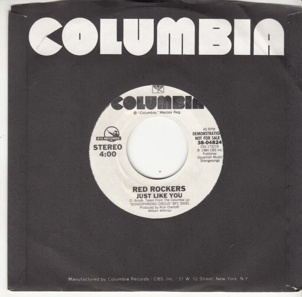 RED ROCKERS - JUST LIKE YOU - PROMO COLUMBIA RECORDS 45 - GREAT SHAPE ...