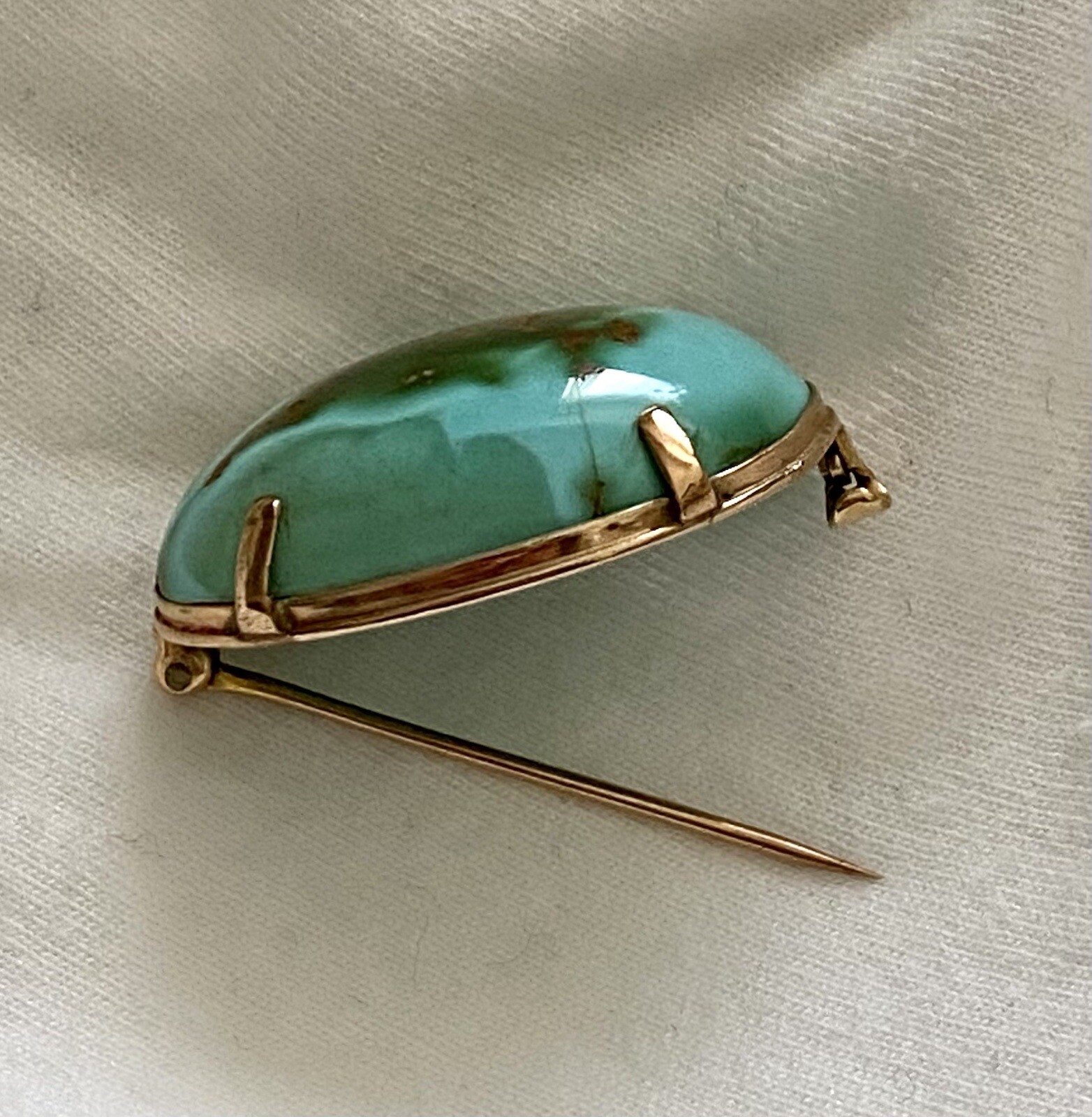 Antique Victorian TURQUOISE MATRIX BROOCH - 14K Gold Mounting (5F103 ...