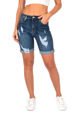 Wakee Blue Ultra High Mid Length Shorts With Rips And Cuff 69902 | eBay ...