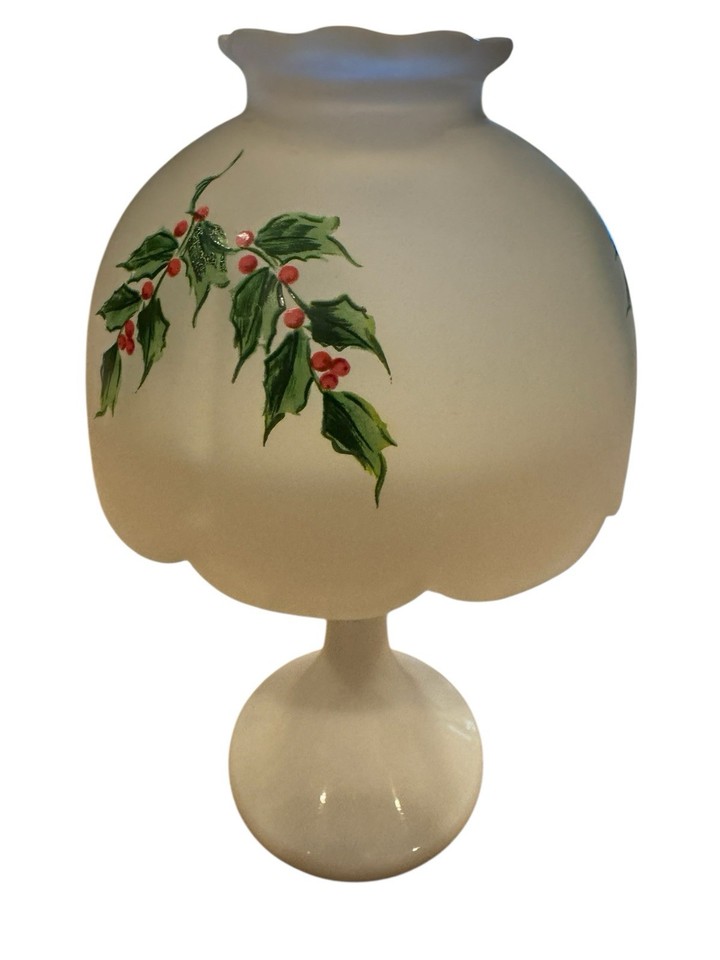 White Westmorelan Satin Holly Shade Milk Glass Base Holiday Fairy Lamp ...