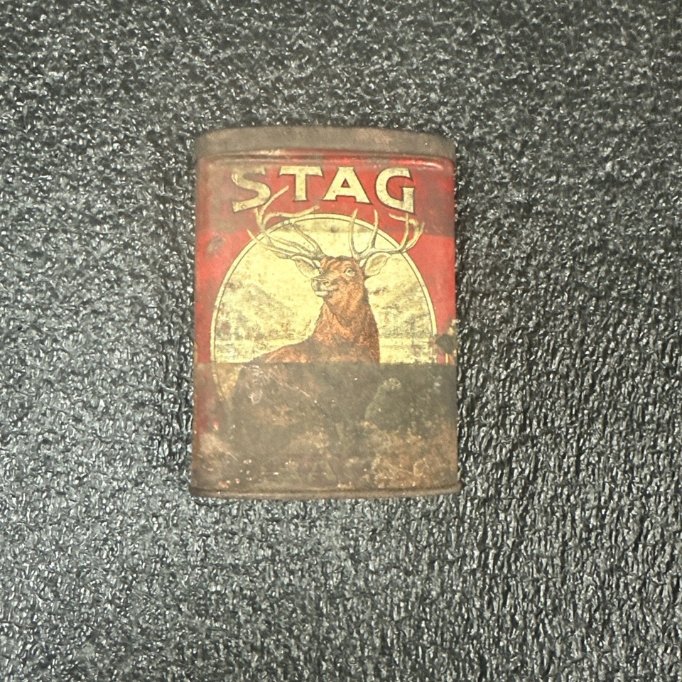 VINTAGE 1910 "STAG" POCKET SIZE TOBACCO PIPE AND CIGARETTES TIN EMPTY ...