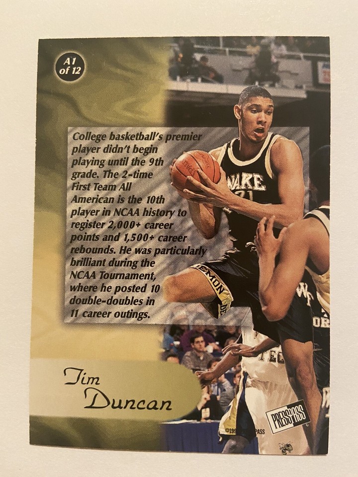 TIM DUNCAN 1997 Press Pass All American Etched Rookie #A1 San Antonio ...