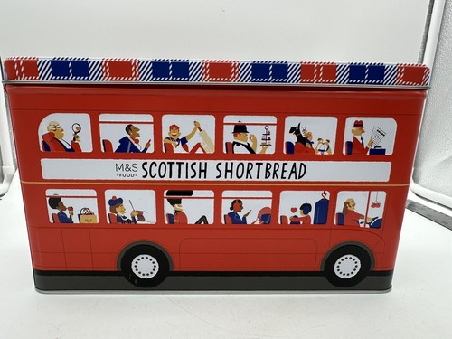 Collectible Tin M&S Scottish Shortbread Red Bus with Plaid Top Marks ...