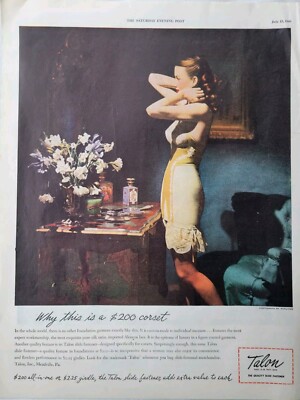 1946 womens corset girdle bra garters lace slip Talon zipper vintage ad ...