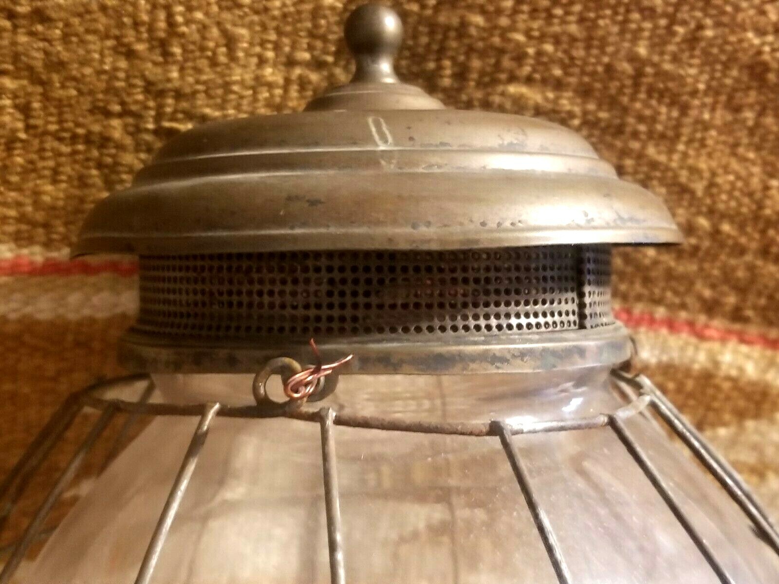 SUPER RARE ANTIQUE J. B. COLT BRASS ACETYLENE GAS LAMP w WIRE GLOBE ...