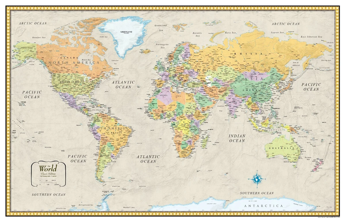Peel And Stick DECORATIVE MAP POLITICAL MAP MAP POSTER OFFICE POSTERS ...