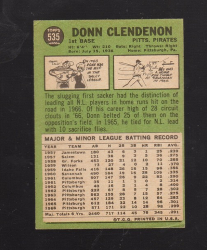 1967 Topps High Number Baseball Card, #535., Donn Clendenon., | eBay