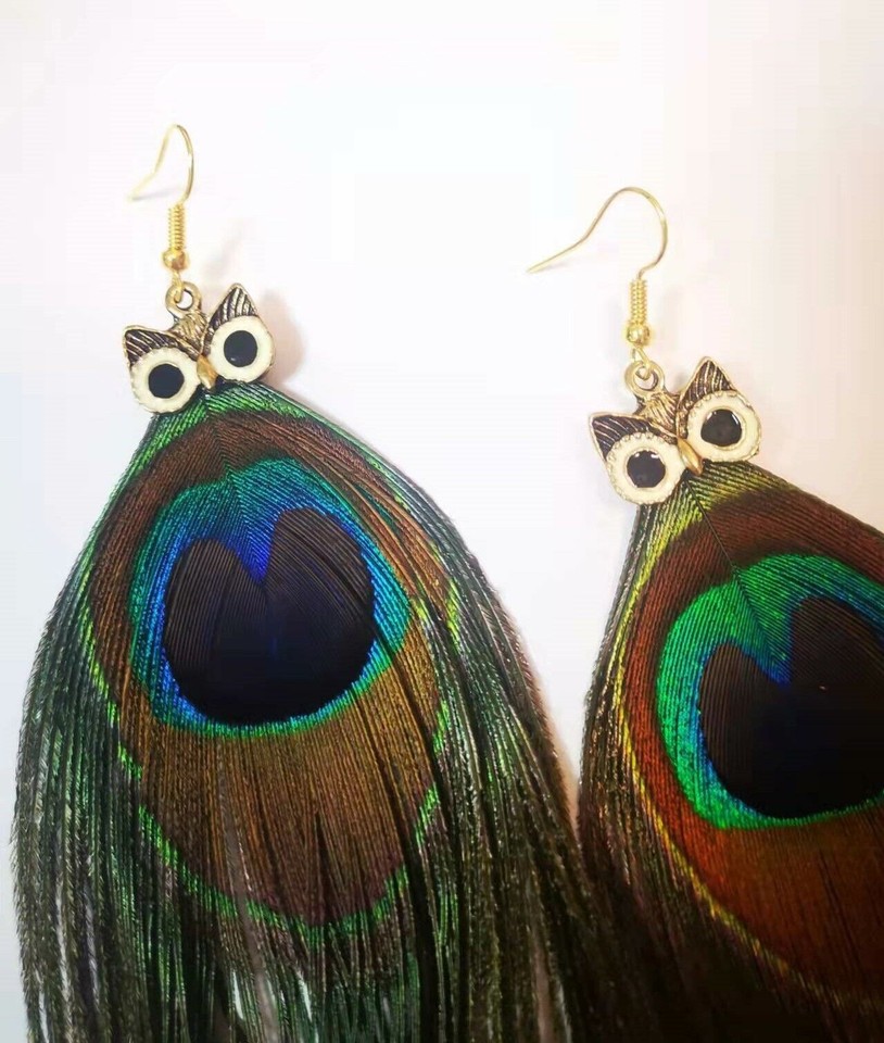 New Dangle Drop Natural PEACOCK Feather earrings Costume Jewelry Gift | eBay
