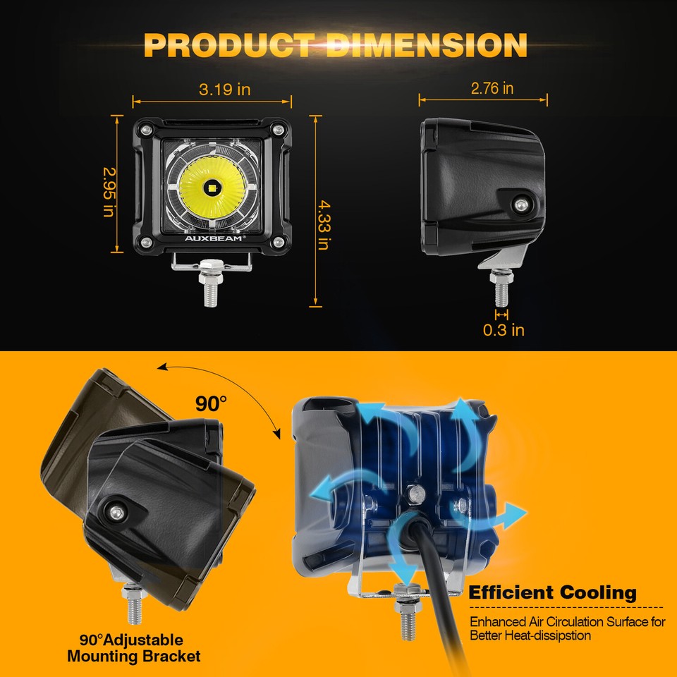 AUXBEAM 3"INCH LED Work Light Bar Driving Pods Truck White Lamp Offroad ...