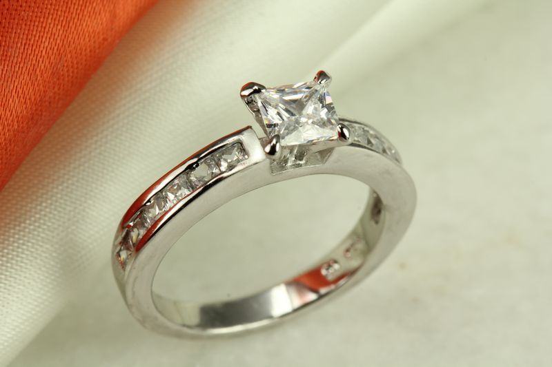 LADIES 2C STERLING SILVER 925 PRINCESS CUT BRIDAL ENGAGEMENT WEDDING 2 ...