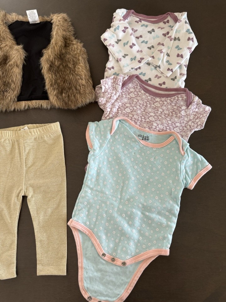 Baby Girl Infant Clothes cute BUNDLE size 3M fur vest bodysuits pants ...