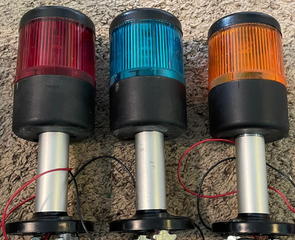 Set Of 3 Telemecanique Strobe Tower Lights, Amber, Blue, Red, 7.5” Tall ...