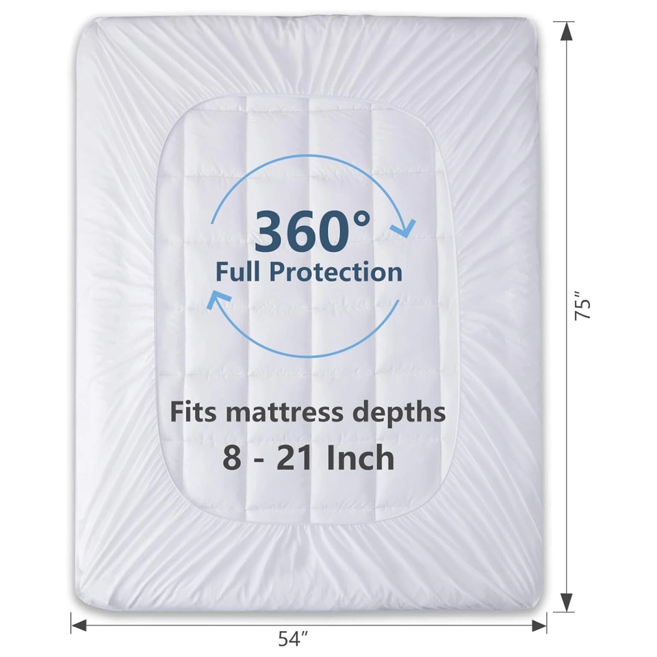 Luxury 4-Inch Mattress Topper Quilted Microfiber Cover with 360 ...